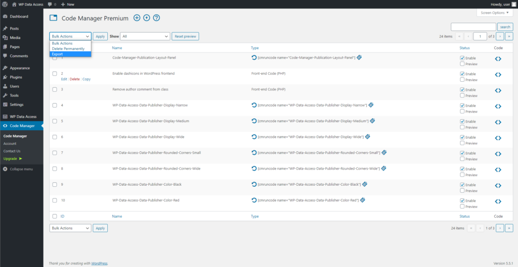Code Manager List Mode Code Manager